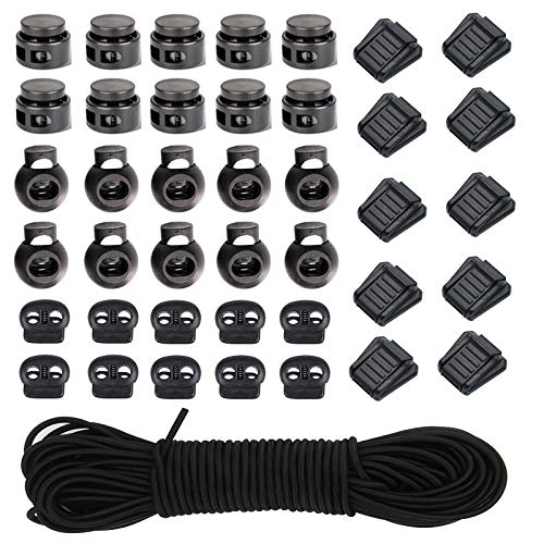 UD 40pcs Plastic Cord Locks with 18-Inch 65ft Elastic Cord Stretch String for Drawstring, Shoelaces, Clothing, Backpack, Bags (Black)