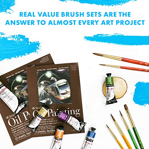 Princeton Real Value, Series 9100, Paint Brush Sets for Acrylic, Oil & Watercolor Painting, Syn-Gold Taklon (Rnd 1, 6, 12 Liner 2, ANG Shader 1/2, Wash 3/4)