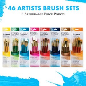 Princeton Real Value, Series 9100, Paint Brush Sets for Acrylic, Oil & Watercolor Painting, Syn-Gold Taklon (Rnd 1, 6, 12 Liner 2, ANG Shader 1/2, Wash 3/4)