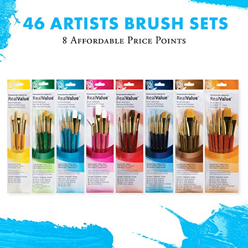 Princeton Real Value, Series 9100, Paint Brush Sets for Acrylic, Oil & Watercolor Painting, Syn-Gold Taklon (Rnd 1, 6, 12 Liner 2, ANG Shader 1/2, Wash 3/4)