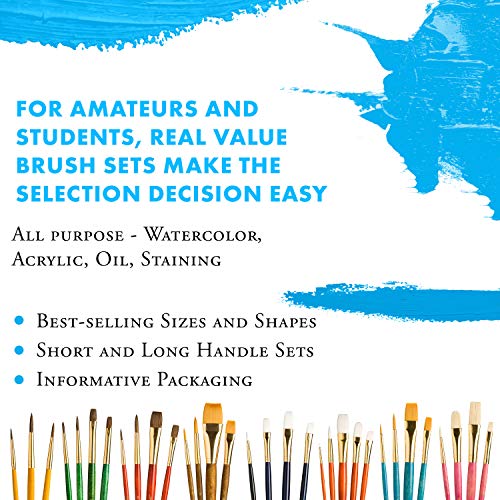 Princeton Real Value, Series 9100, Paint Brush Sets for Acrylic, Oil & Watercolor Painting, Syn-Gold Taklon (Rnd 1, 6, 12 Liner 2, ANG Shader 1/2, Wash 3/4)