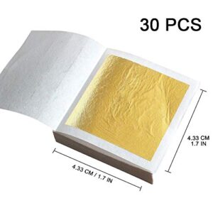 Edible 24K Gold Foil Leaf Sheets, 30 Sheets Real Gold Leaf Leafing Sheets Foil Paper for Cake Chocolates Decorating Bakery Pastry Cooking Beauty Routine Makeup Health Spa Art Craft Work