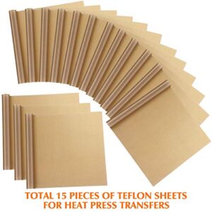 Teflon Sheet for Heat Press, 15 Pack Selizo Heat Transfer Cover Paper Heat Resistant Transfer Protector Sheets for Cricut Iron HTV Vinyl, Sublimation, Baking and Craft