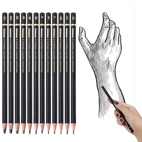 RVOGJP TAMATA Professional Drawing Sketching Pencil Set - 12 Pieces Art Drawing Graphite Pencils(12B - 4H), Ideal for Drawing Art, Sketching, Shading, for Beginners & Pro Artists