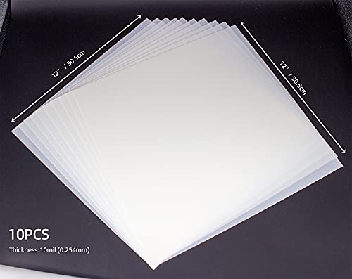 10PCS 10mil Blank Mylar Stencil Sheets,12X12 inch Milky Translucent PET Blank Stencils Sheets,Template Material for Cutting Machines, Laser Cutting, Food-Safe Craft Plastic