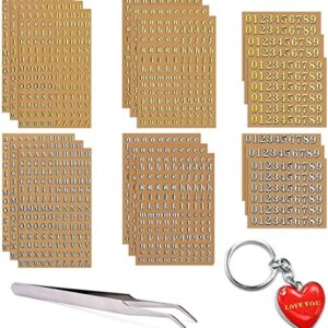 18 Sheets Small Letter Stickers for Resin,Mini Gold/Silver Letter Stickers Metallic Alphabet Number Stickers for Nail Art Epoxy Resin Crafts,Glitter Self Adhesive DIY Scrapbook Stickers with Tweezers