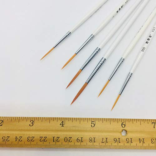 XDT#830 Rigger Artist Paint Brush 6 Piece Set Extra Long Fine Point Liner Tip #000#00#0#1#2#3, Scale Models Nail Acrylic Oil Watercolor