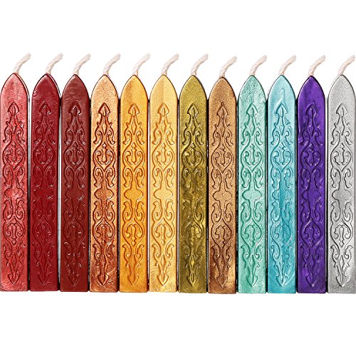 Bememo 12 Pieces Sealing Wax Sticks with Wicks Antique Fire Manuscript Sealing Wax for Wax Seal Stamp (12 Colors A)