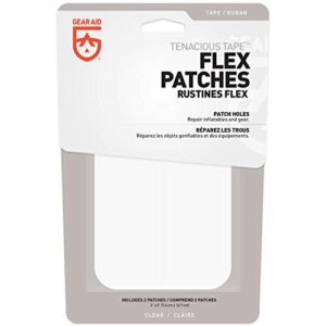 gear aid tenacious tape flex patches for vinyl and fabric repair, clear, two 3″ x 5″ patches (10800)