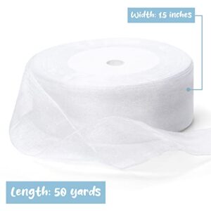 Outus Outus Shimmer Sheer Organza Ribbon Gift Wrapping Ribbon Sheer Chiffon Ribbon Tulle Ribbon Mesh Ribbon (White, 1.6 Inch)