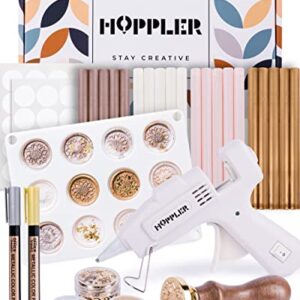 Hoppler Premium Wax Seal Kit with Sealing Wax Gun, Wax Seal Sticks, Wax Seal Stamp, 12 Cavity Silicone Wax Seal Mold, and Extra Additions to Make Seals Stand Out and Make Invitations in Bulk.