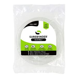 surebonder rr-5 full-size hot glue stick roll, clear, 60″ (5 feet), 7/16″ diameter (.43″) – long glue stick, uninterrupted gluing, use with all temperature glue guns