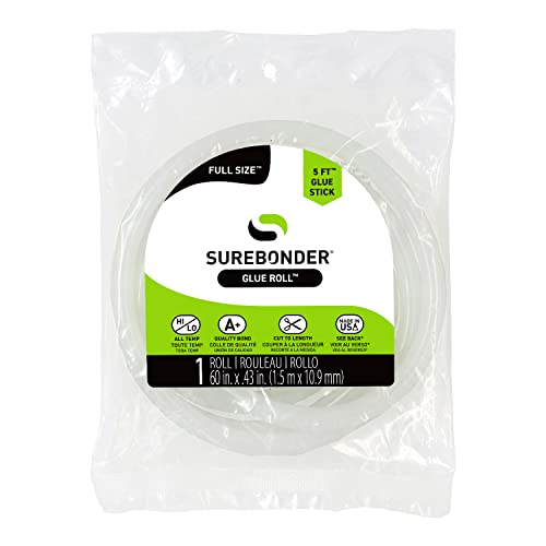 Surebonder RR-5 Full-Size Hot Glue Stick Roll, Clear, 60" (5 Feet), 7/16" Diameter (.43") - Long Glue Stick, Uninterrupted Gluing, Use With All Temperature Glue Guns