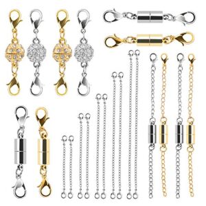 beinhome 22pcs magnetic jewelry clasps and necklace extenders gold silver, multiple sizes and styles chain extenders magnetic clasps