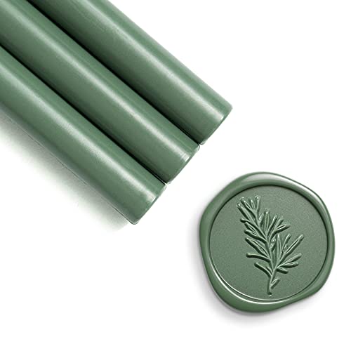 UNIQOOO Olive Green Glue Gun Sealing Wax Sticks for Wax Seal Stamp - Perfect for Wedding Invitations, Thank You Card, Mails, Wine Gift Wrapping, Christmas Gift, Pack of 8