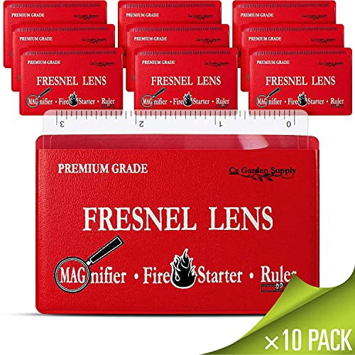 Fresnel Lens 4X Magnifier Pocket Wallet Credit Card Size • Ruler - Unbreakable Plastic for Home Office Classroom & Outdoor EDC Survival Kit Bushcraft (10 Pack Ruler/Magnifier - Red)