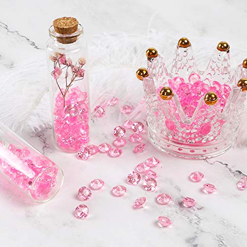 OUTUXED 1500pcs Pink Diamonds 0.3"(8mm) Crystal Gems Plastic Decor Vases Filler Light Crystal Clear Diamond for Party Decoration Table Scattering Wedding Bridal Shower