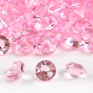 OUTUXED 1500pcs Pink Diamonds 0.3"(8mm) Crystal Gems Plastic Decor Vases Filler Light Crystal Clear Diamond for Party Decoration Table Scattering Wedding Bridal Shower