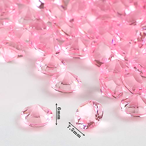 OUTUXED 1500pcs Pink Diamonds 0.3"(8mm) Crystal Gems Plastic Decor Vases Filler Light Crystal Clear Diamond for Party Decoration Table Scattering Wedding Bridal Shower