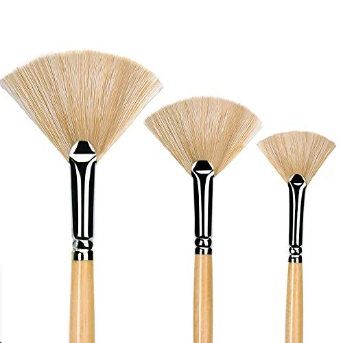 Oil Acrylic Paint Brushes Artist Fan Paint Brush Set Hog Bristle Long Handle Painting Brush. (3Pcs)