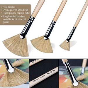 Oil Acrylic Paint Brushes Artist Fan Paint Brush Set Hog Bristle Long Handle Painting Brush. (3Pcs)