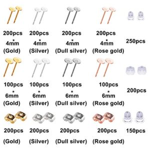 BQTQ 2600 Pcs Earring Making Supplies with Stainless Steel Earring Posts Earring Backs Flat Pad Earring Studs Earring Blank with Butterfly and Rubber Bullet Earring Backs for Earring Jewelry Making