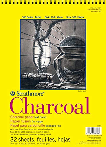 Strathmore 300 Series Charcoal Paper Pad, Top Wire Bound, 9x12 inches, 32 Sheets (64lb/95g) - Artist Paper for Adults and Students - Charcoal and Pastel