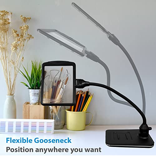 MagniPros 3X Magnifying Glass with Light and Stand, Flexible Gooseneck Magnifying Desk Lamp w/USB Fast Charge & Tablet Stands for Reading Fine Print, Painting, Sewing, Crafts & Close Work