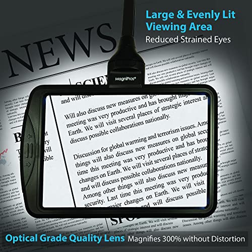 MagniPros 3X Magnifying Glass with Light and Stand, Flexible Gooseneck Magnifying Desk Lamp w/USB Fast Charge & Tablet Stands for Reading Fine Print, Painting, Sewing, Crafts & Close Work