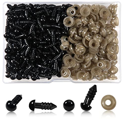 TOAOB 150pcs 6mm Black Plastic Safety Eyes Crafts Safety Eyes with Washers for Stuffed Animals Amigurumis Crochet Bears Doll Making