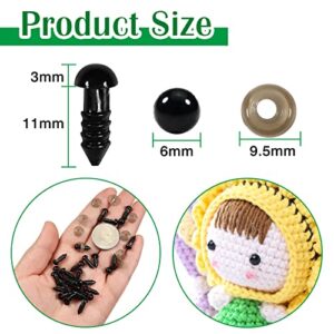 TOAOB 150pcs 6mm Black Plastic Safety Eyes Crafts Safety Eyes with Washers for Stuffed Animals Amigurumis Crochet Bears Doll Making