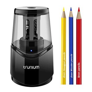 trunium electric pencil sharpener, pencil sharpener for 6-8mm colored/woodenpencils, auto stop, fast&super sharp, electric pencil sharpeners usb operated in no.2/office/studio/home/classroom(black)