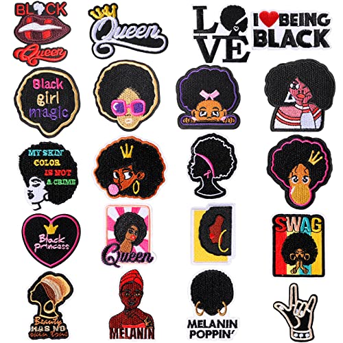 20 Pieces Black Girl Patches Iron on Patches for Clothing Afro Girl Embroidered Patches Sew On Patch Applique for Clothes Backpacks Jeans Jackets DIY Craft (Novelty Style)