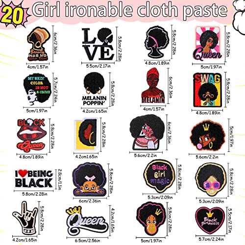 20 Pieces Black Girl Patches Iron on Patches for Clothing Afro Girl Embroidered Patches Sew On Patch Applique for Clothes Backpacks Jeans Jackets DIY Craft (Novelty Style)