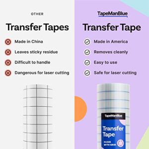 12" x 100' Roll of Clear Transfer Tape for Vinyl, Made in America, Vinyl Transfer Tape with Alignment Grid for Cricut Crafts, Decals, and Letters