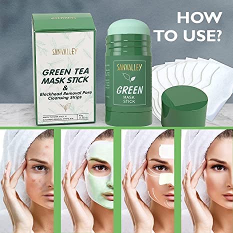 Green Tea Mask Stick, Blackhead Remover with Green Tea Extract, Deep Pore Cleansing, Acne Oil Control, Green Tea Purifying and Detoxifying Skin for Men and Women…