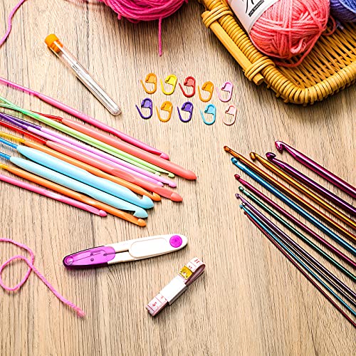 Tunisian Crochet Hooks Set 2-8 mm Aluminum Afghan Crochet Hooks, 3.5-12 mm Plastic Cable Weave Knitting Needle with Storage Bag, Scissors, Stitch Markers, Blunt Needles, Measure Tape for Beginner