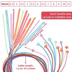 Tunisian Crochet Hooks Set 2-8 mm Aluminum Afghan Crochet Hooks, 3.5-12 mm Plastic Cable Weave Knitting Needle with Storage Bag, Scissors, Stitch Markers, Blunt Needles, Measure Tape for Beginner