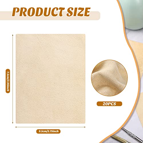 Potchen 20 Pieces Pre Cut Chamois for Smoothing Pot Rim Clay Pottery Tools Soft Cloth Leather Tool Kit Ceramic Supplies Ceramics Trimming (3 x 3.7 Inch)