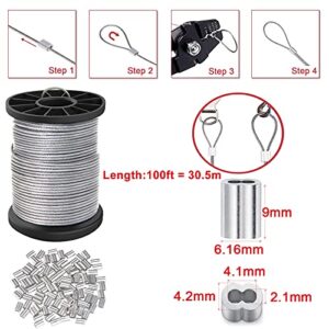 Vinyl Coated Picture Hanging Wire 1.5mm Up to 150lbs,100 Feet(30.5M) Stainless Steel Picture Wire Spool with 40Pcs Aluminum Crimping Sleeves,Heavy Wire for Hanging Picture Frame,Artwork,String Light