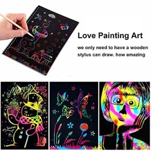 MEMX Scratch Art Books for Kids, 2 Pack Rainbow Magic Scratch Paper Black Scratch it Off Art Crafts Notes Boards Sheet with 2 Wooden Stylus for Best Gifts