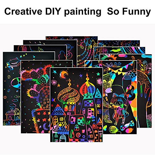 MEMX Scratch Art Books for Kids, 2 Pack Rainbow Magic Scratch Paper Black Scratch it Off Art Crafts Notes Boards Sheet with 2 Wooden Stylus for Best Gifts