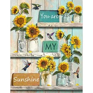 icechen sunflower diamond painting kits for adults, 5d hummingbird diamond art for adults diy 5d dimond paintings round full drill painting with diamonds kits diamond dots home decor 12x16inch clear