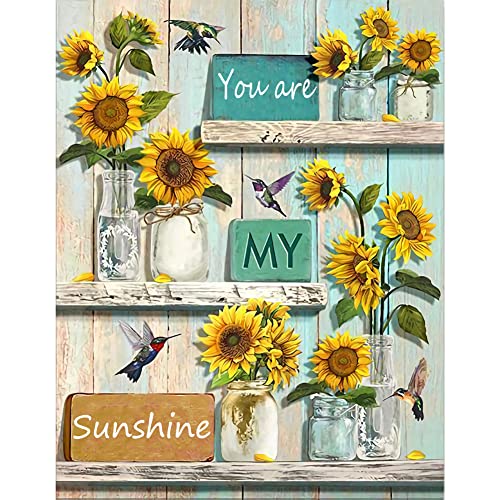 ICECHEN Sunflower Diamond Painting Kits for Adults, 5D Hummingbird Diamond Art for Adults DIY 5D Dimond Paintings Round Full Drill Painting with Diamonds Kits Diamond Dots Home Decor 12x16inch Clear