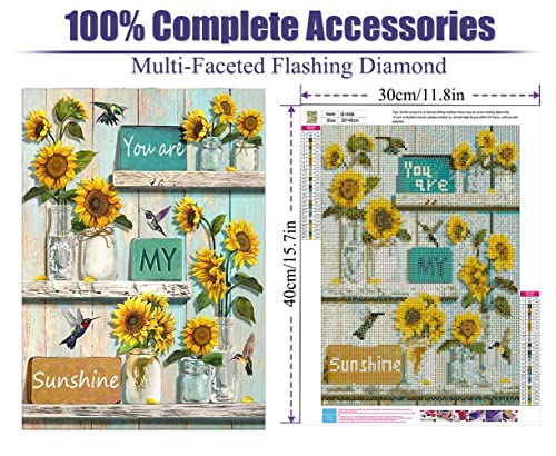 ICECHEN Sunflower Diamond Painting Kits for Adults, 5D Hummingbird Diamond Art for Adults DIY 5D Dimond Paintings Round Full Drill Painting with Diamonds Kits Diamond Dots Home Decor 12x16inch Clear