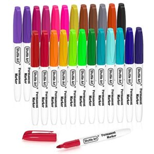 permanent markers, 24 colors fine point assorted colors permanent marker set, works on plastic,wood,stone,metal and glass for doodling, coloring, marking by shuttle art