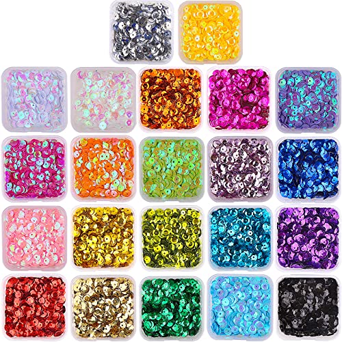 DIYASY 9800 Pcs 6MM Bulk Loose Sequins, 22 Colors Round Embroidery Sequins Cup Craft Sequins with Holes for DIY.