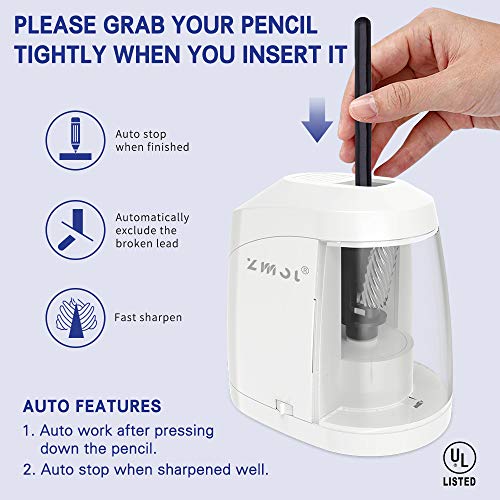 ZMOL Electric Pencil Sharpeners Battery Operated, Pencil Sharpener for Colored Pencils, Auto Stop for No.2/Colored Pencils(6-8mm),School/Classroom/Office/Home(USB Cable Included)