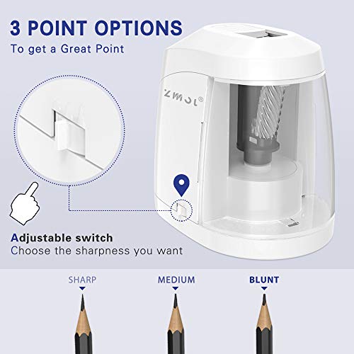 ZMOL Electric Pencil Sharpeners Battery Operated, Pencil Sharpener for Colored Pencils, Auto Stop for No.2/Colored Pencils(6-8mm),School/Classroom/Office/Home(USB Cable Included)