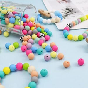 Silicone Beads, 250 Pieces Silicone Beads for Keychain Making, 12mm Round Beads 15mm Hexagon & Thread Beads 16 Colors Rubber Beads with Lanyard Accessories for DIY Bracelet Necklace Crafts Making